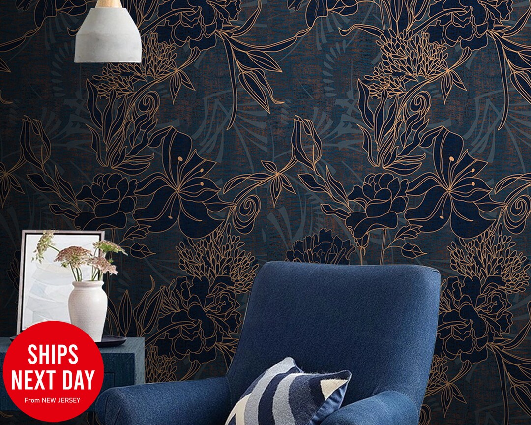 Modern Line Drawing Plant Flower Wallpaper | Pattern Wall Mural | Peel ...