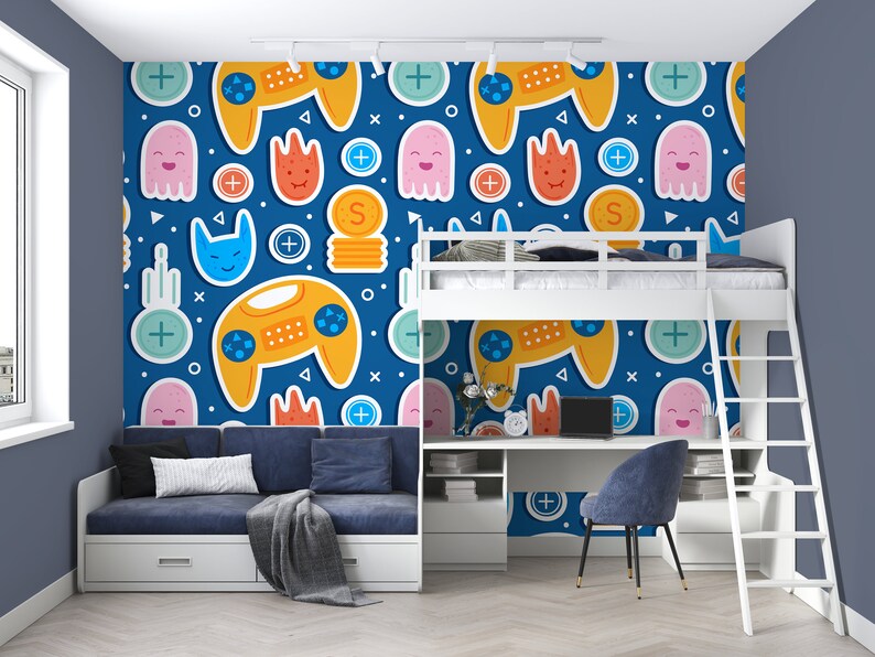 Joystick and Game Character Gaming Room Wallpaper Wall Mural - Etsy