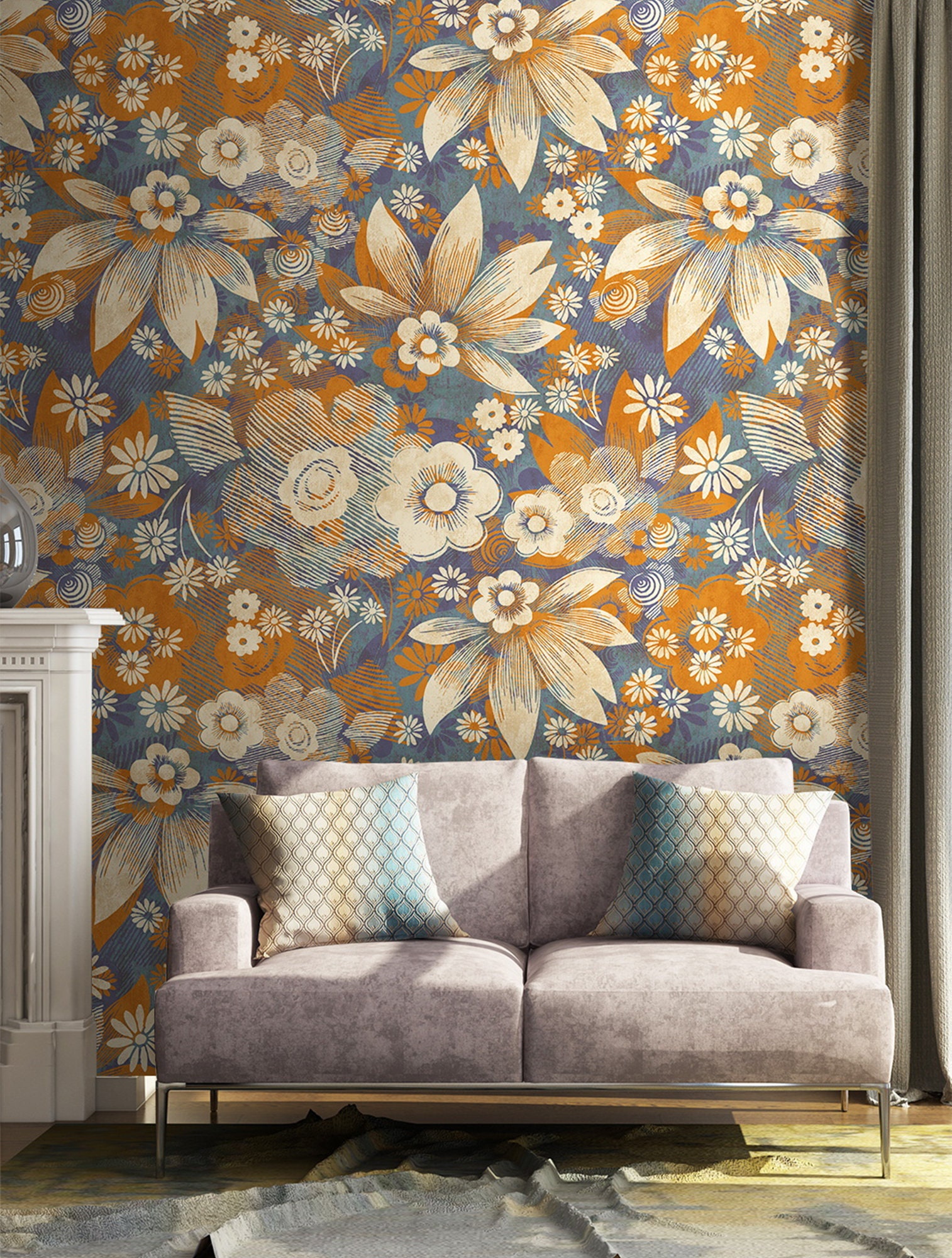 Modern Floral Wallpaper | Peel and Stick Wall Mural, Custom Size - Etsy