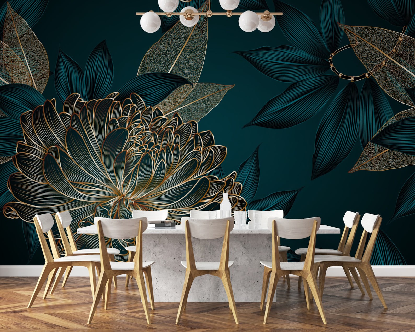 Chrysanthemums Flower Wallpaper Pattern Wall Mural Peel - Etsy