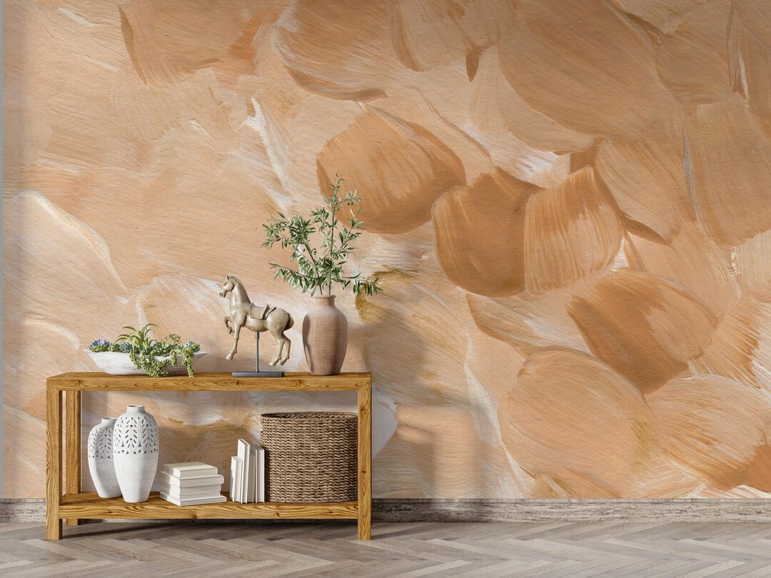 Beige Brushstroke Wall Mural – Neutral Abstract Peel and Stick ...