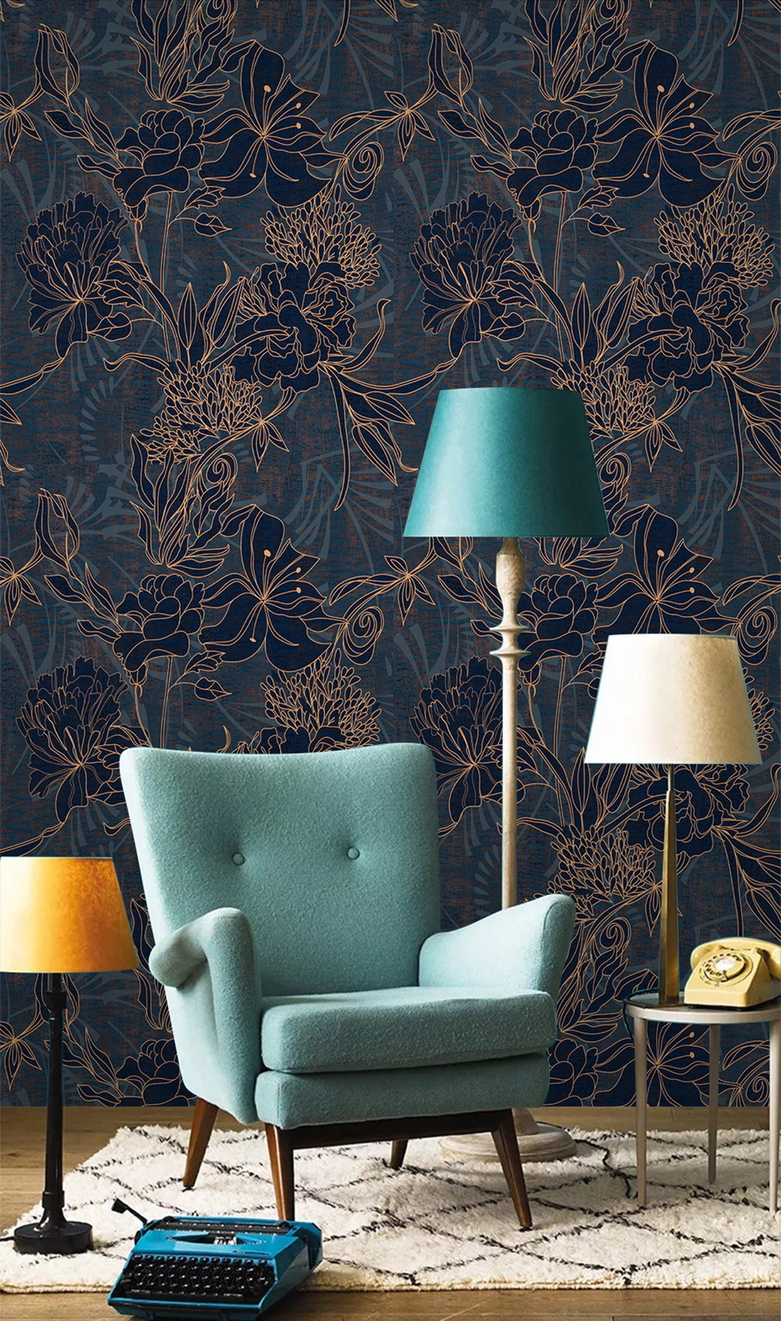 Modern Line Drawing Plant Flower Wallpaper Pattern Wall - Etsy