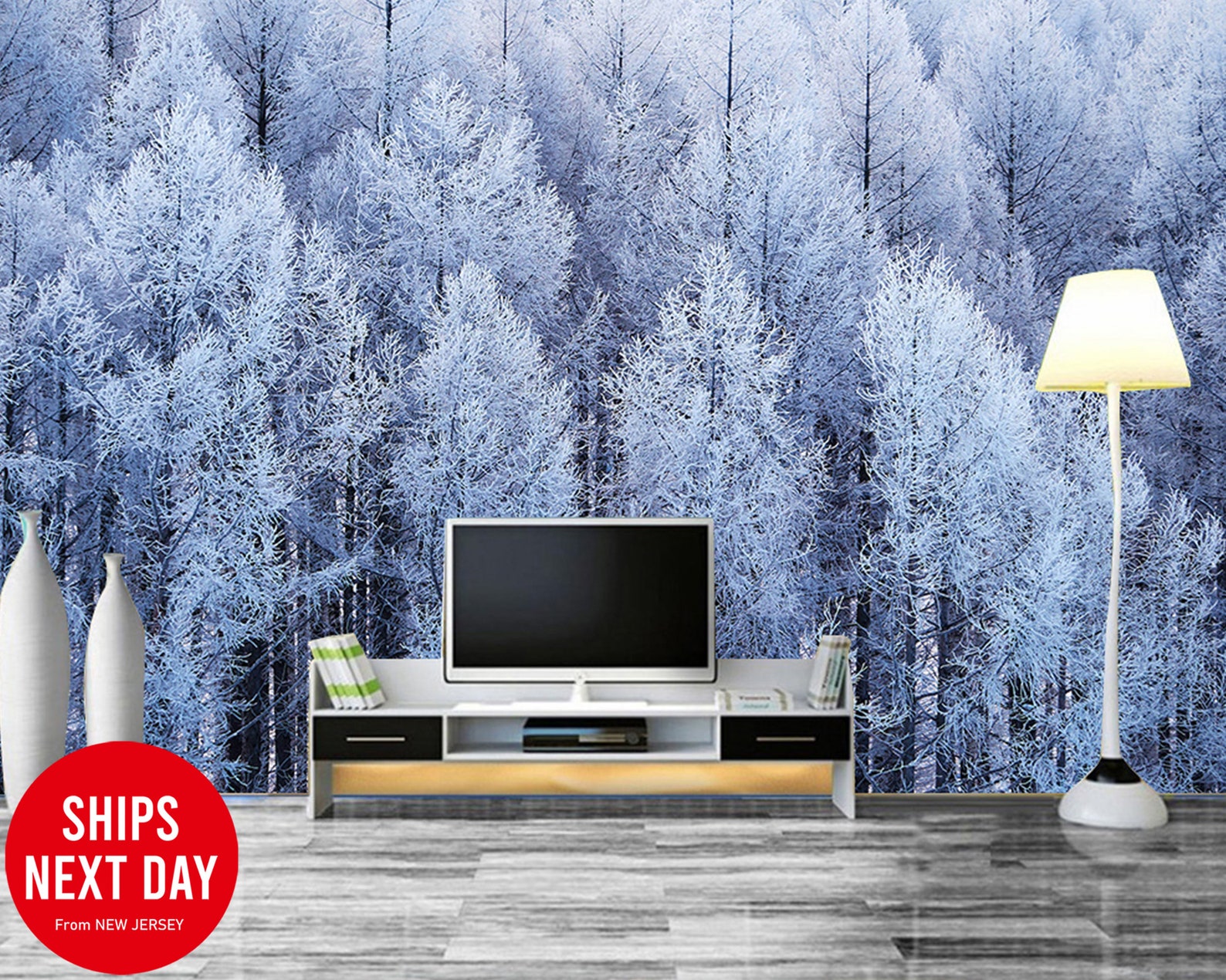 Winter Forest Wallpaper Snow Wall Mural Peel and Stick - Etsy