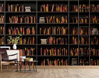 Bookcase Wallpaper Library Wall Mural Shelves Peel and Stick - Etsy