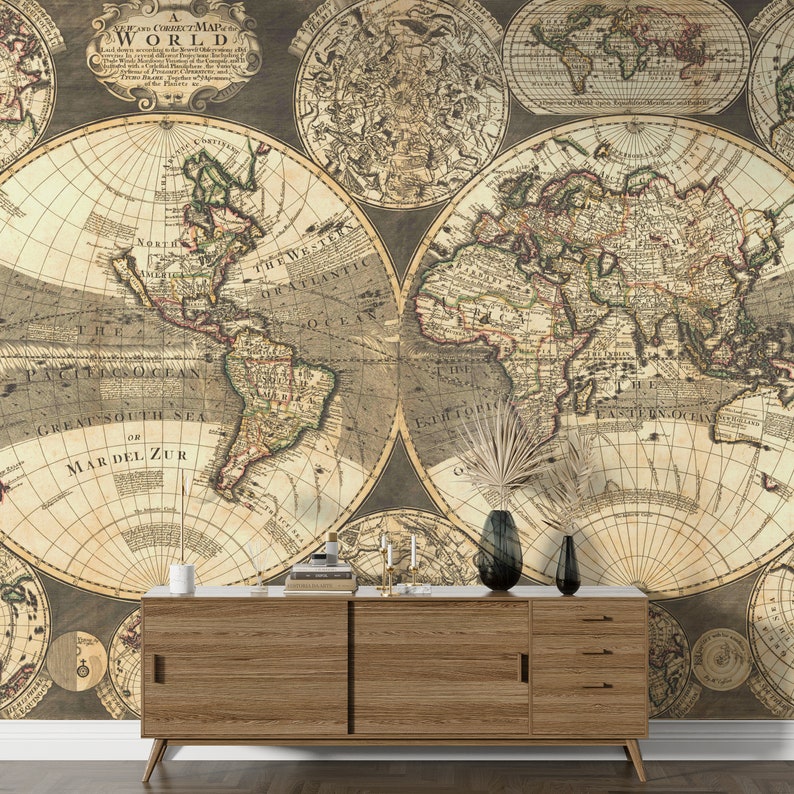 Vintage Hand Drawn Medieval World Map Peel and Stick - Etsy