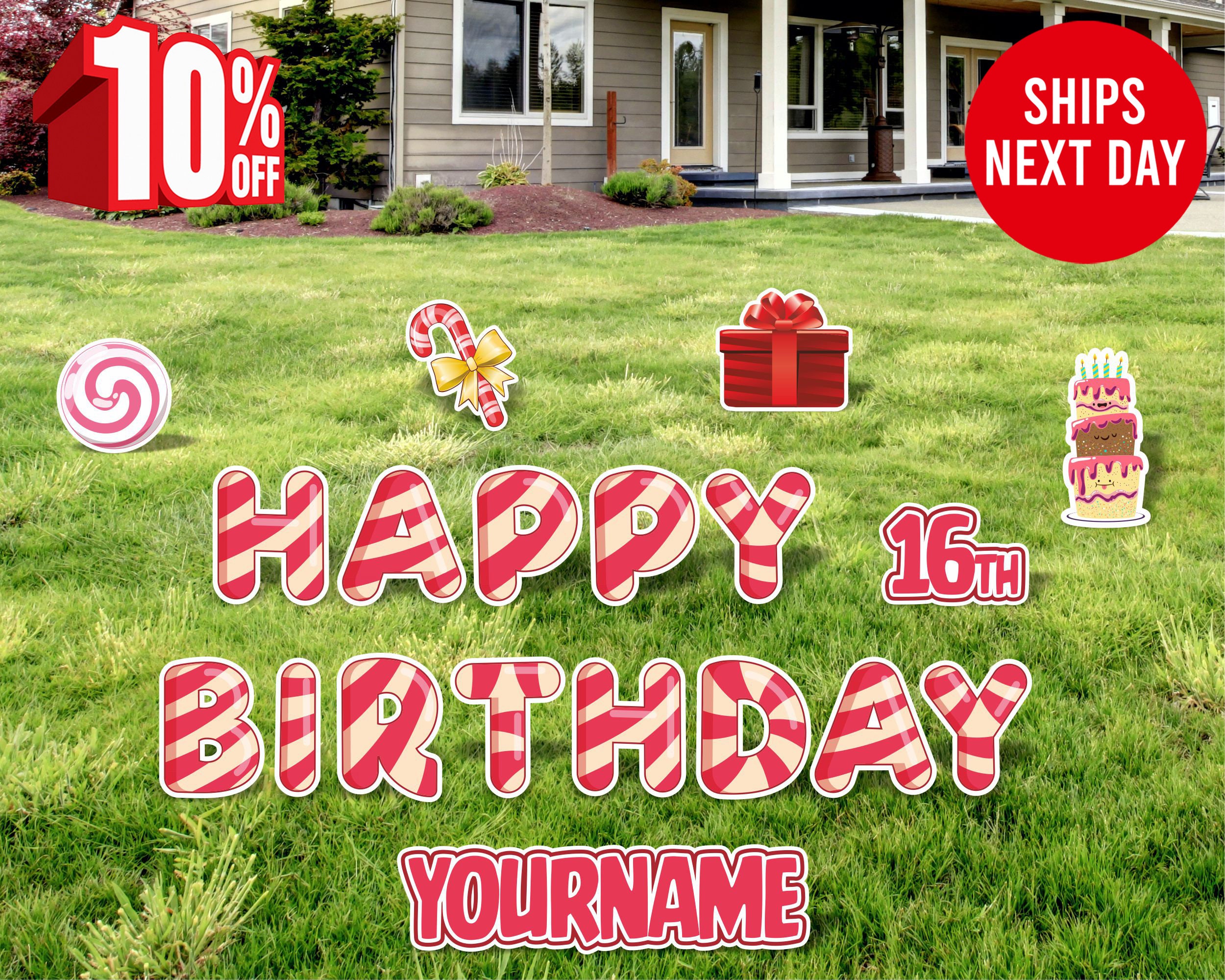 CANDY CANE Happy Birthday Yard Sign HBD Lawn Signs Outdoor | Etsy