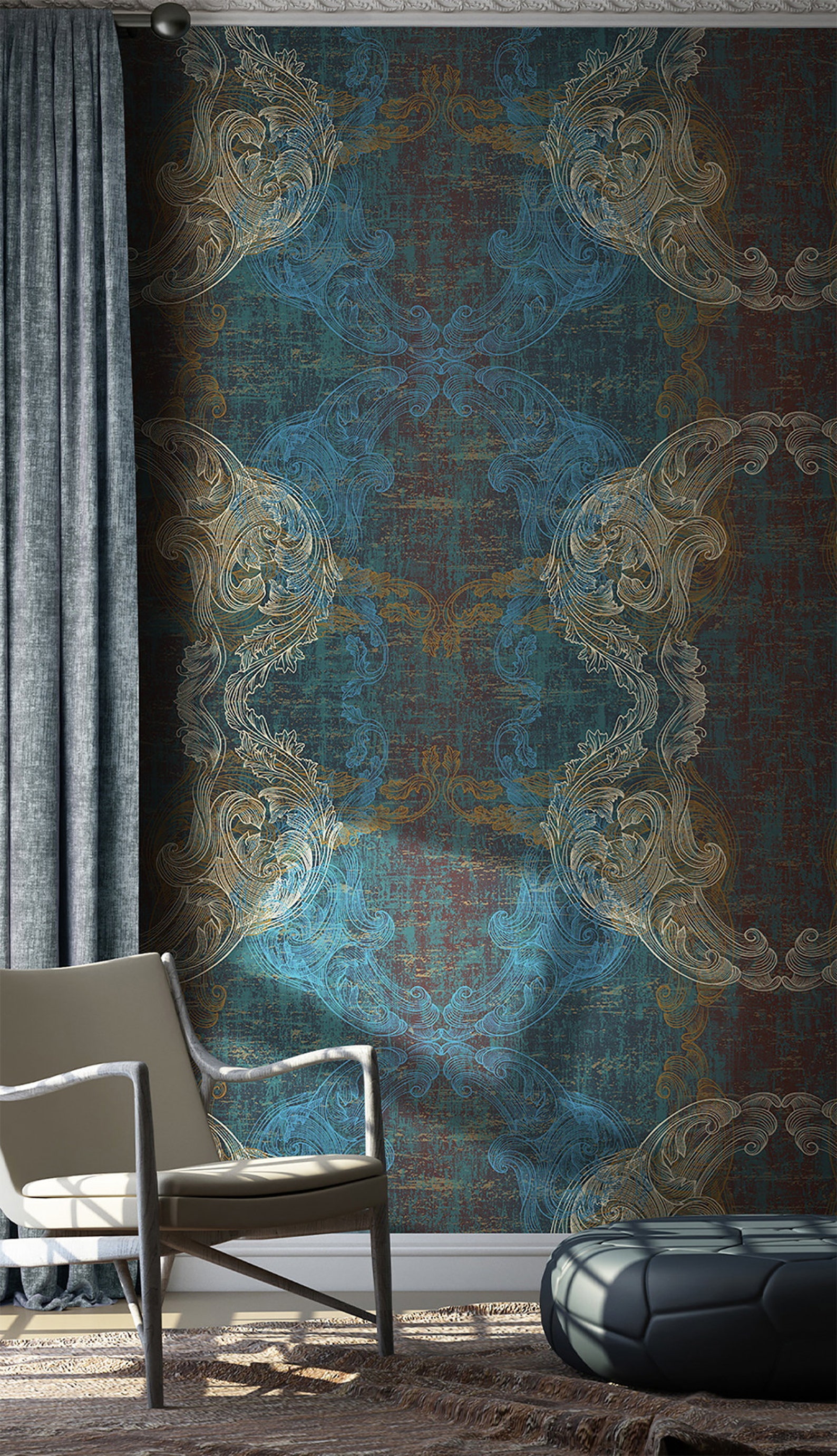 European Pattern Retro Hand Painted Wallpaper Wall Mural | Etsy