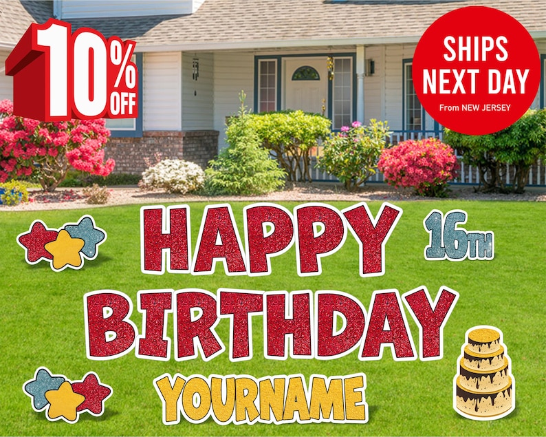 GLITTER Happy Birthday Yard Sign HBD Lawn Signs Outdoor Lawn - Etsy