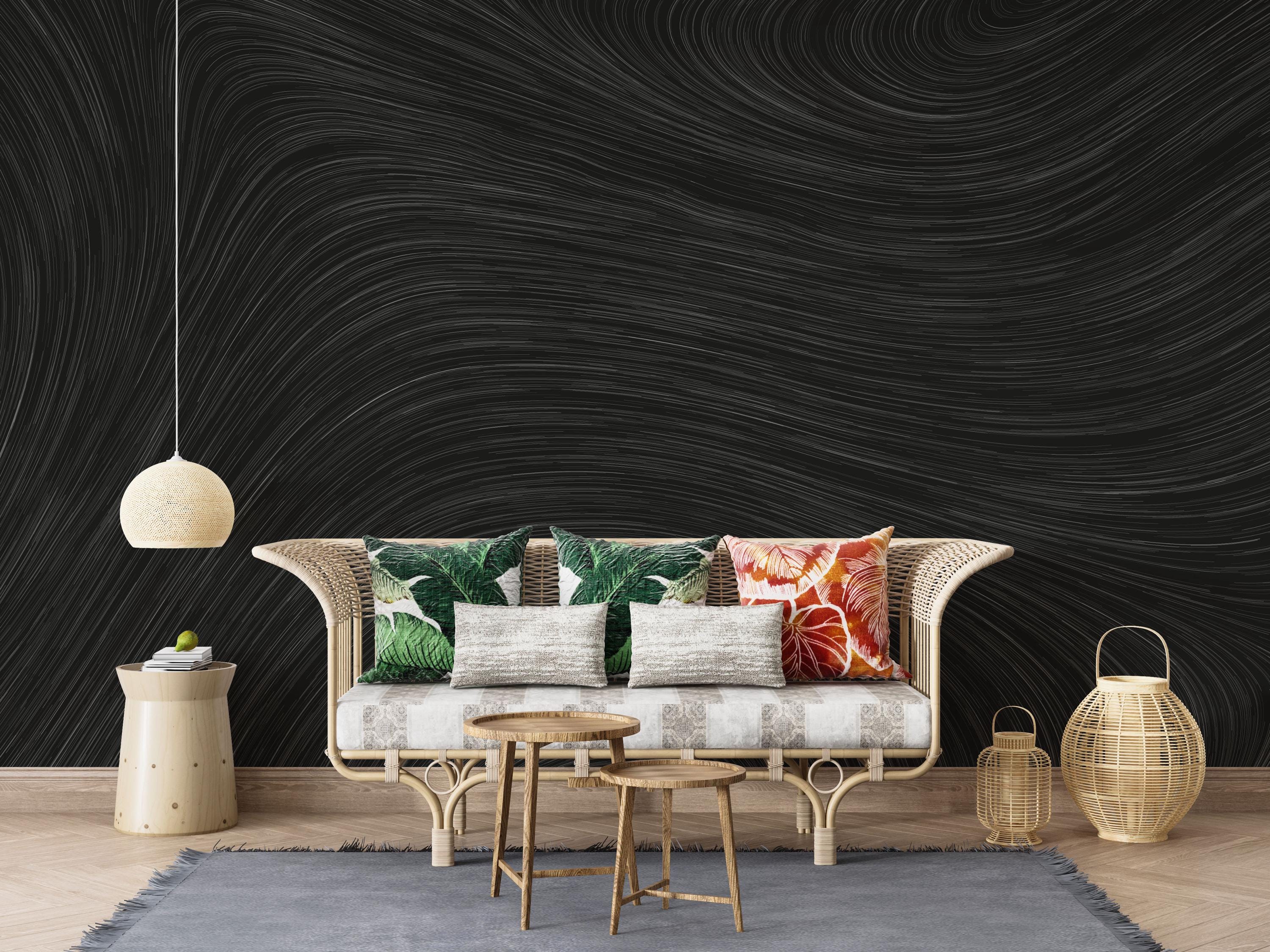 Wavy Black and White Line Mural – Minimal Abstract Pattern Wallpaper ...