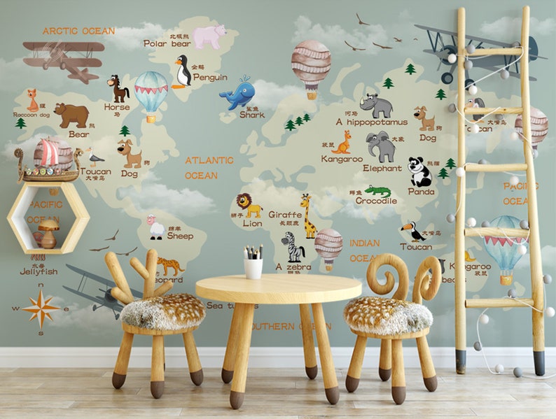 ANIMAL World Map for Children Animal Learning Nursery Kids - Etsy
