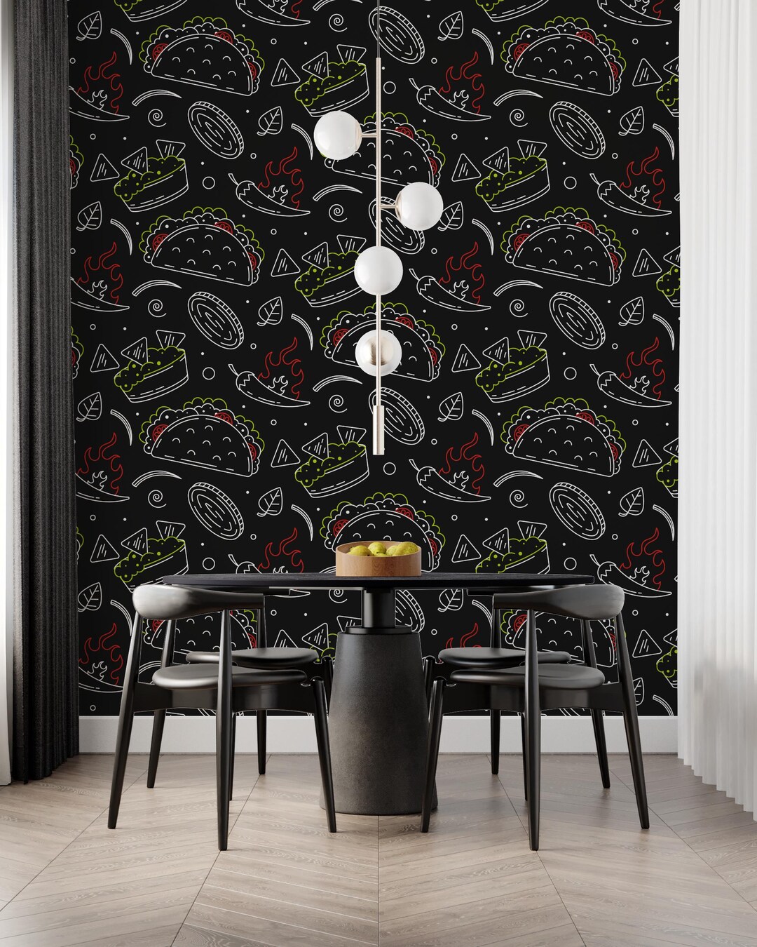 Retro Taco Party Wall Mural – Playful Mexican Food Illustration ...