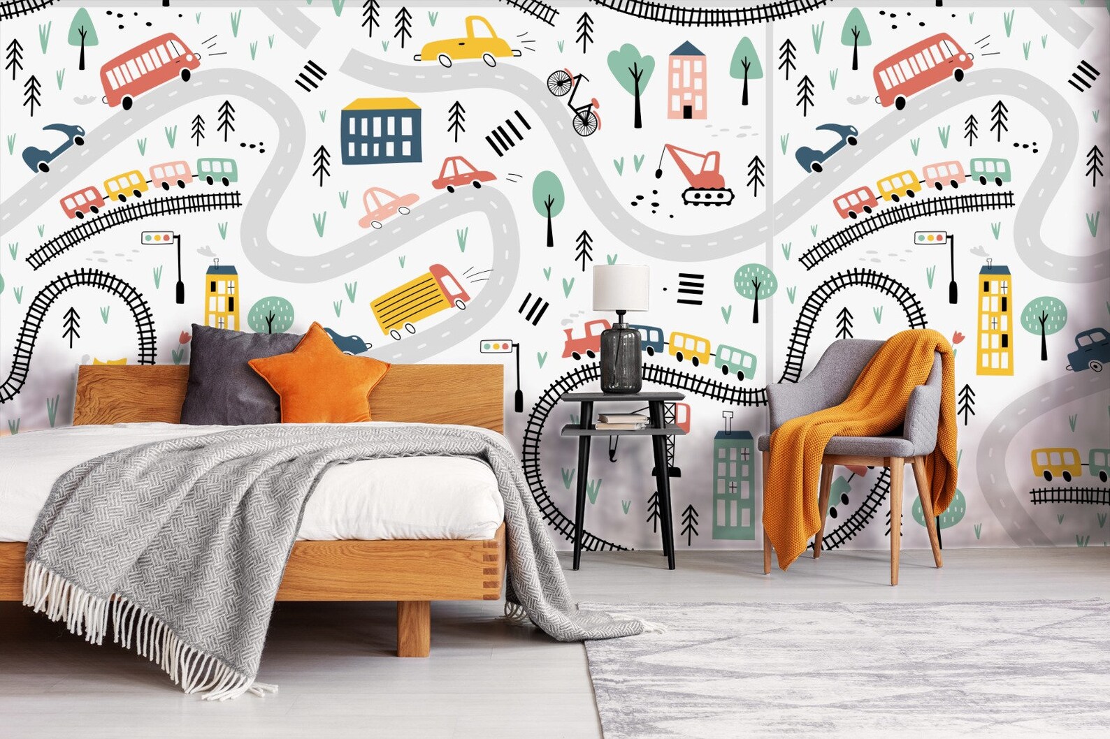 Cartoon Cars Trains and Road Wallpaper Pattern Wall Mural - Etsy