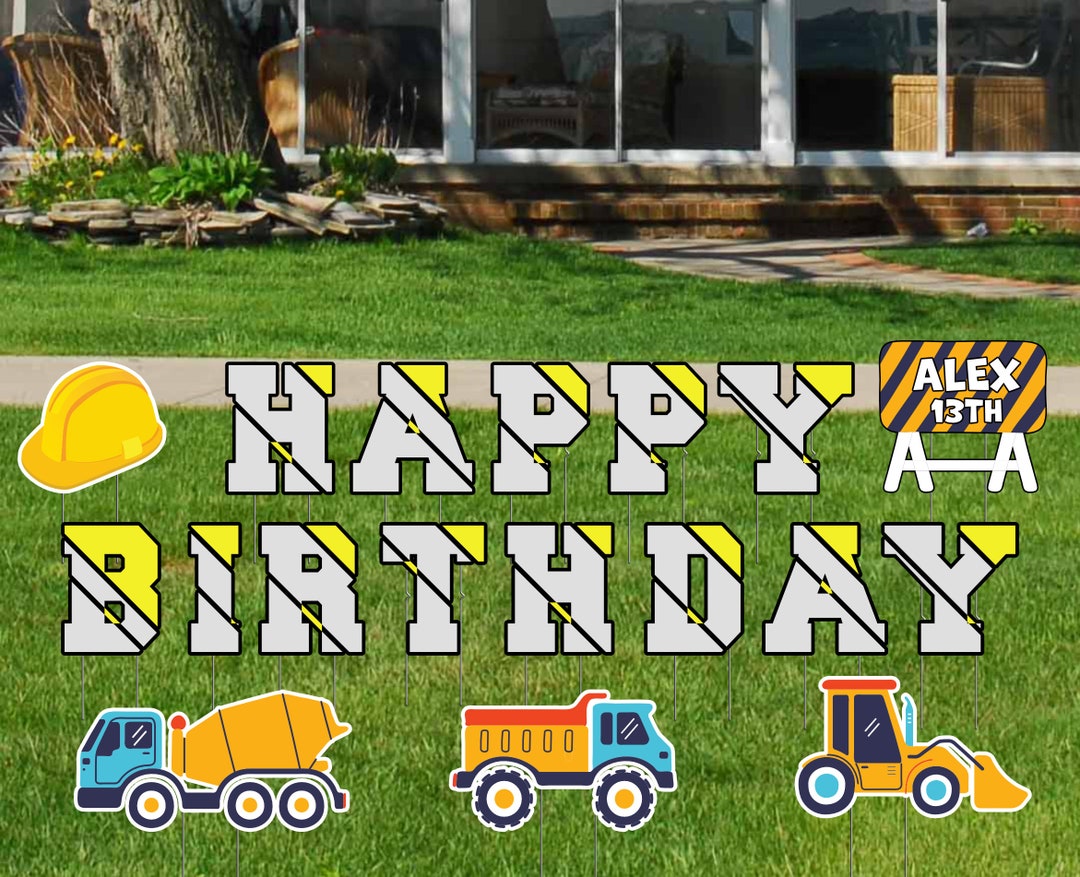 Customizable Happy Birthday Construction Theme Yard Sign, Birthday Yard ...