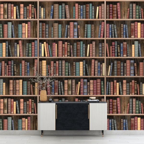 Bookshelf Wallpaper - Etsy