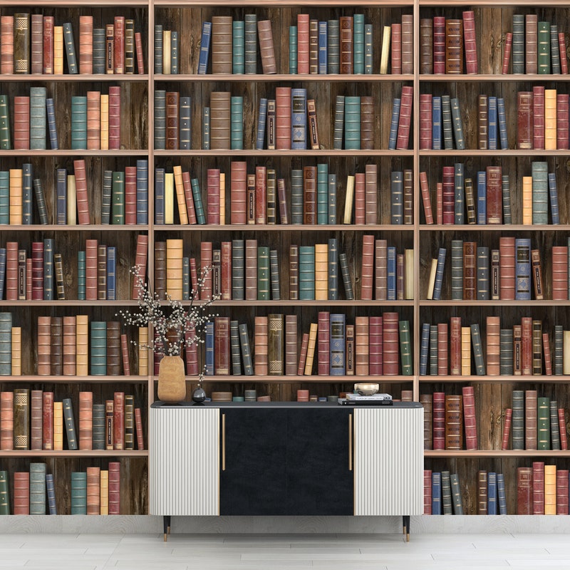 Bookshelf Wallpaper - Etsy