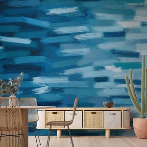 Painterly Abstract Blue Wall Mural – Dynamic Brushstroke Pattern ...