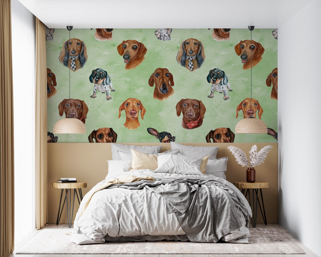 Pattern With Cute Dachshunds Wallpaper Peel and Stick Wallpaper, Wall ...
