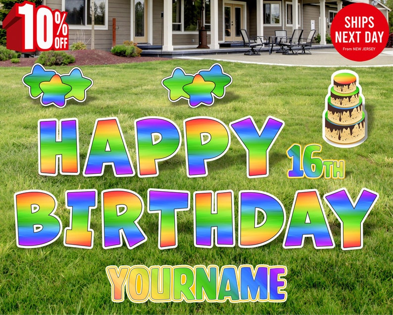 RAINBOW Happy Birthday Yard Sign HBD Lawn Signs Outdoor Lawn | Etsy