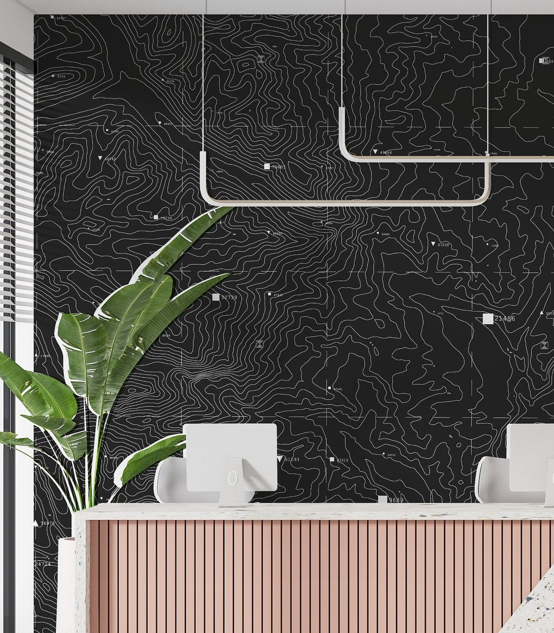 Dark Topographic Map Wallpaper | Pattern Wall Mural | Self Adhesive or ...