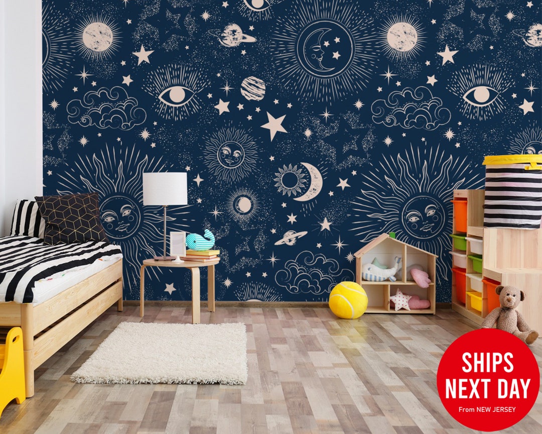 Space Galaxy Zodiac Star Yoga Wallpaper | Pattern Wall Mural | Peel and ...