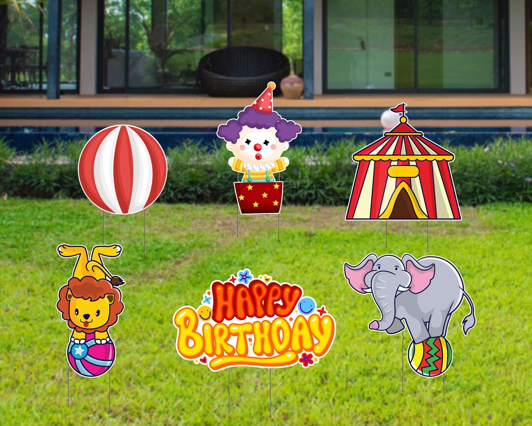 Circus Themed Birthday Yard Sign Set – Clown, Lion, Elephant, Circus ...