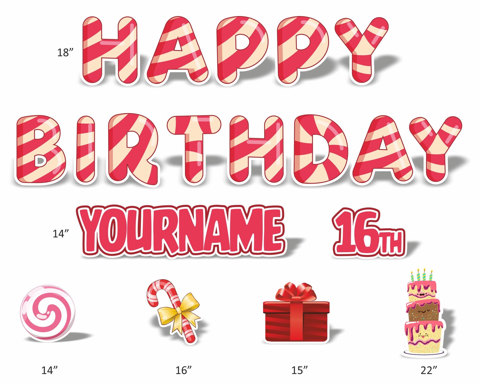 CANDY CANE Happy Birthday Yard Sign HBD Lawn Signs Outdoor - Etsy