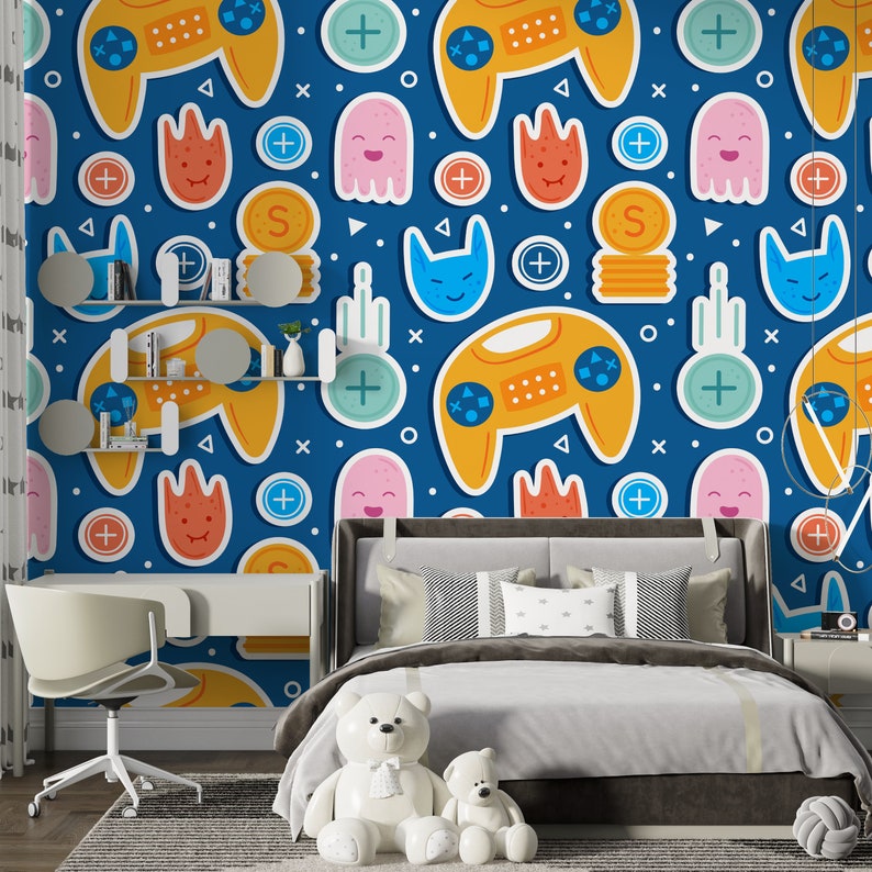 Joystick and Game Character Gaming Room Wallpaper Wall Mural - Etsy