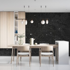 Dark Topographic Map Wallpaper | Pattern Wall Mural | Self Adhesive or ...