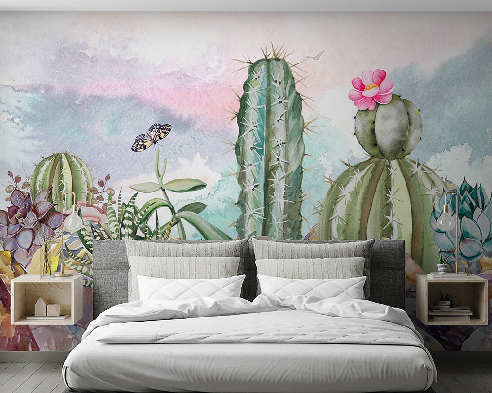 Cactus Wallpaper Wall Mural Peel and Stick Wallpaper | Etsy
