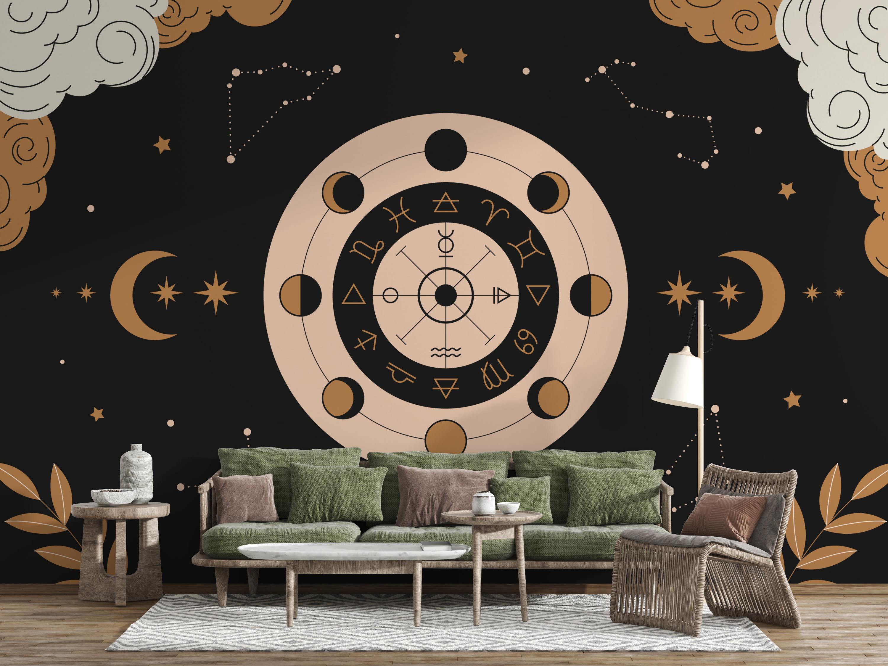 Moon Phases and Zodiac Sign Wall Mural – Modern Celestial Astrology ...