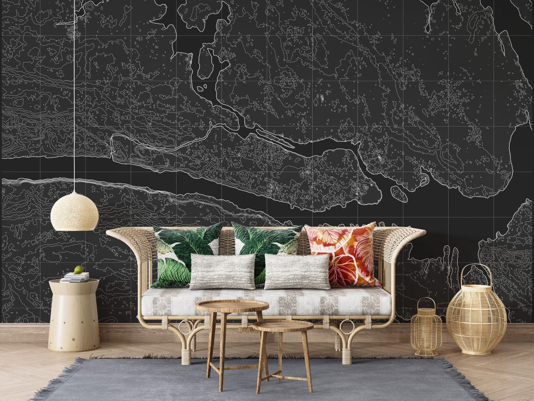Manhattan Contour Line Map Wall Mural – Minimal Black and White ...
