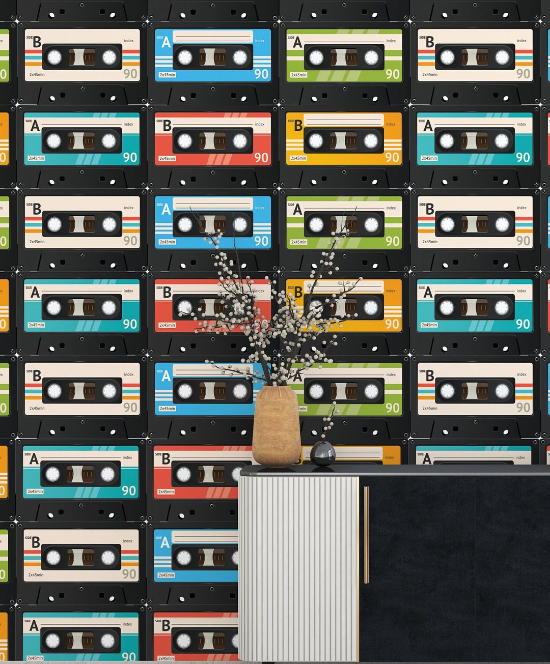 Retro Pattern Music Cassette Wallpaper, Self Adhesive or Pasted ...