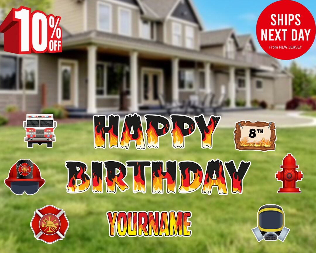 Fireman Birthday Yard Sign, Custom Name and Age, Lawn Card, Comes With ...