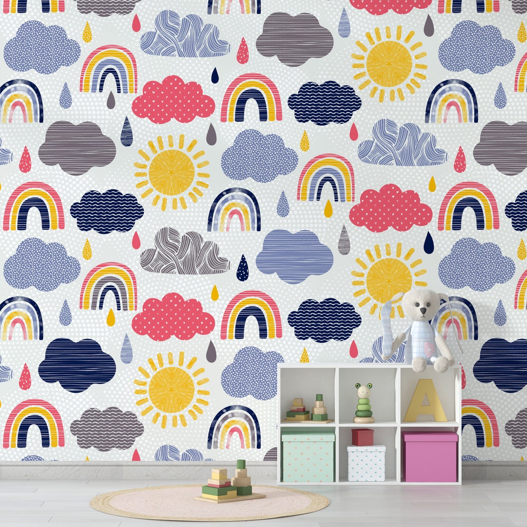 Happy Walls: Rainbow Cloud Peel-and-stick Wallpaper | Wall Mural | Peel and Stick Teen Room ...