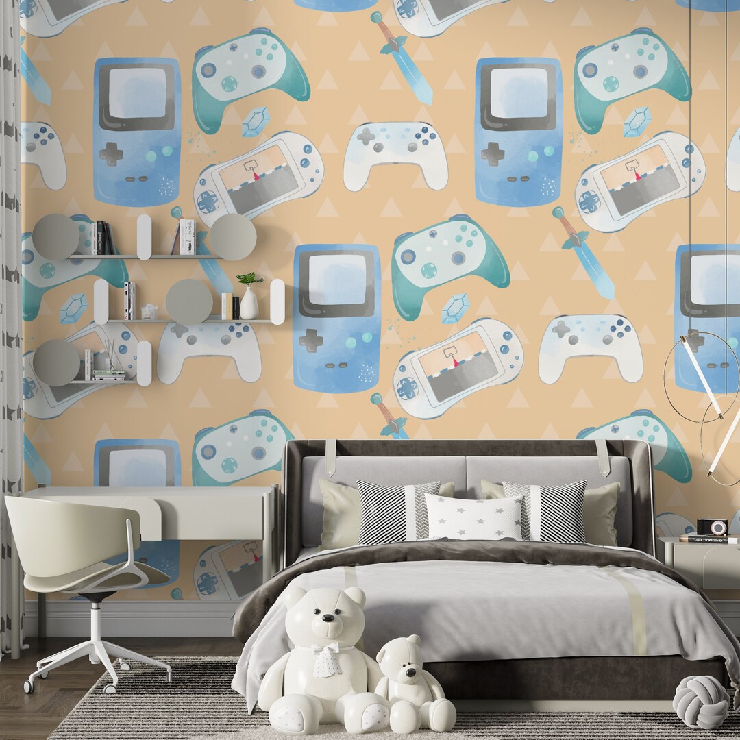 Watercolor Gaming Room Wallpaper for Girl Room | Wall Mural | Peel and ...