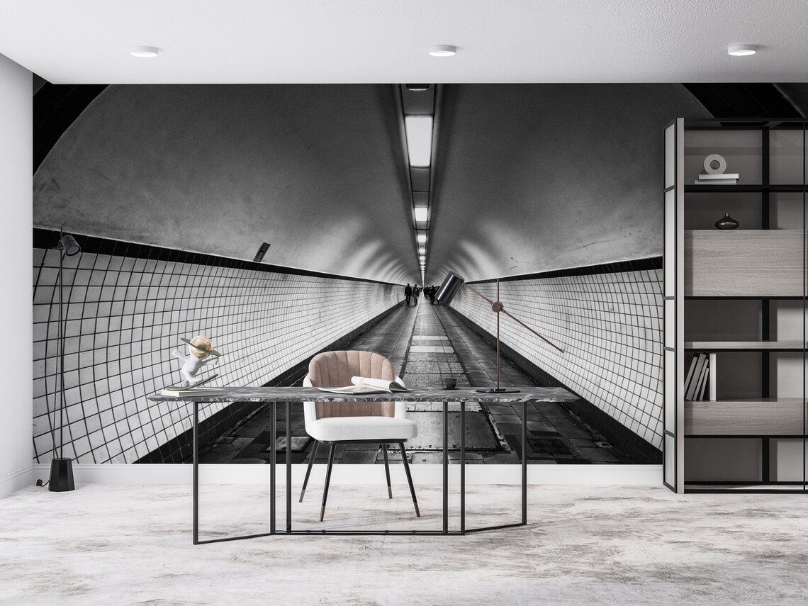Perspective Tunnel Wall Mural | Black & White, Modern Wallpaper - Etsy