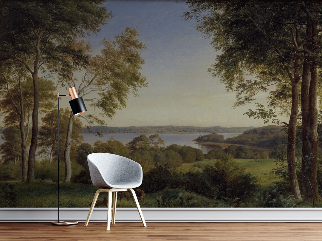 Vintage Nature Landscape Wallpaper | Pattern Wall Mural | Peel and ...