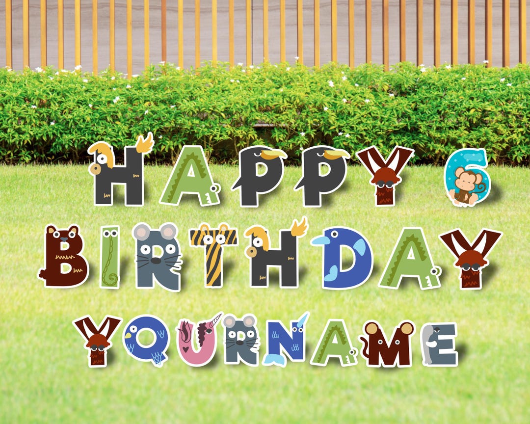 Customizable Happy Birthday Animal Theme Yard Sign, Birthday Outdoor ...