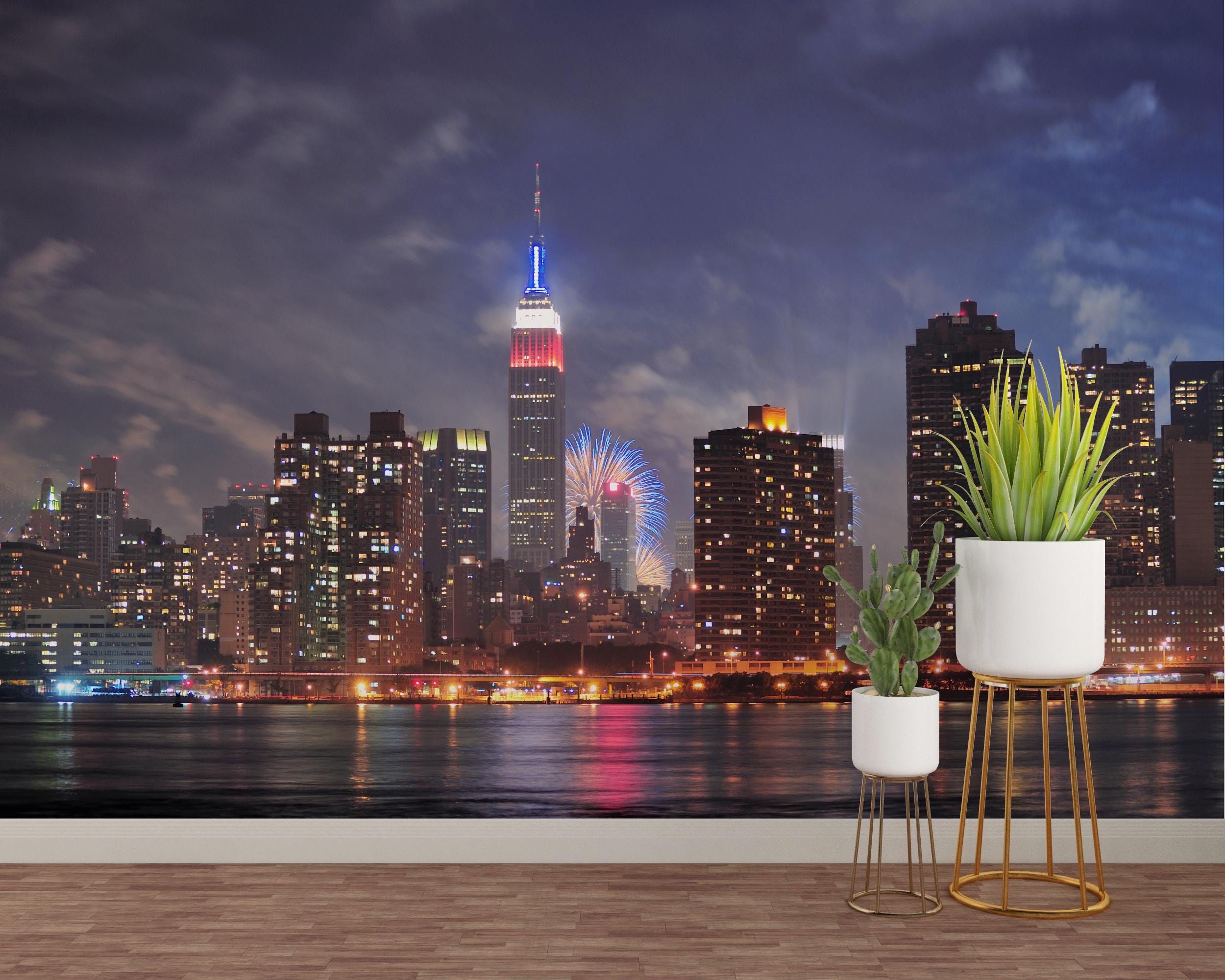 Panoramic NYC Nightscape Wall Mural – Iconic Empire State Building and ...