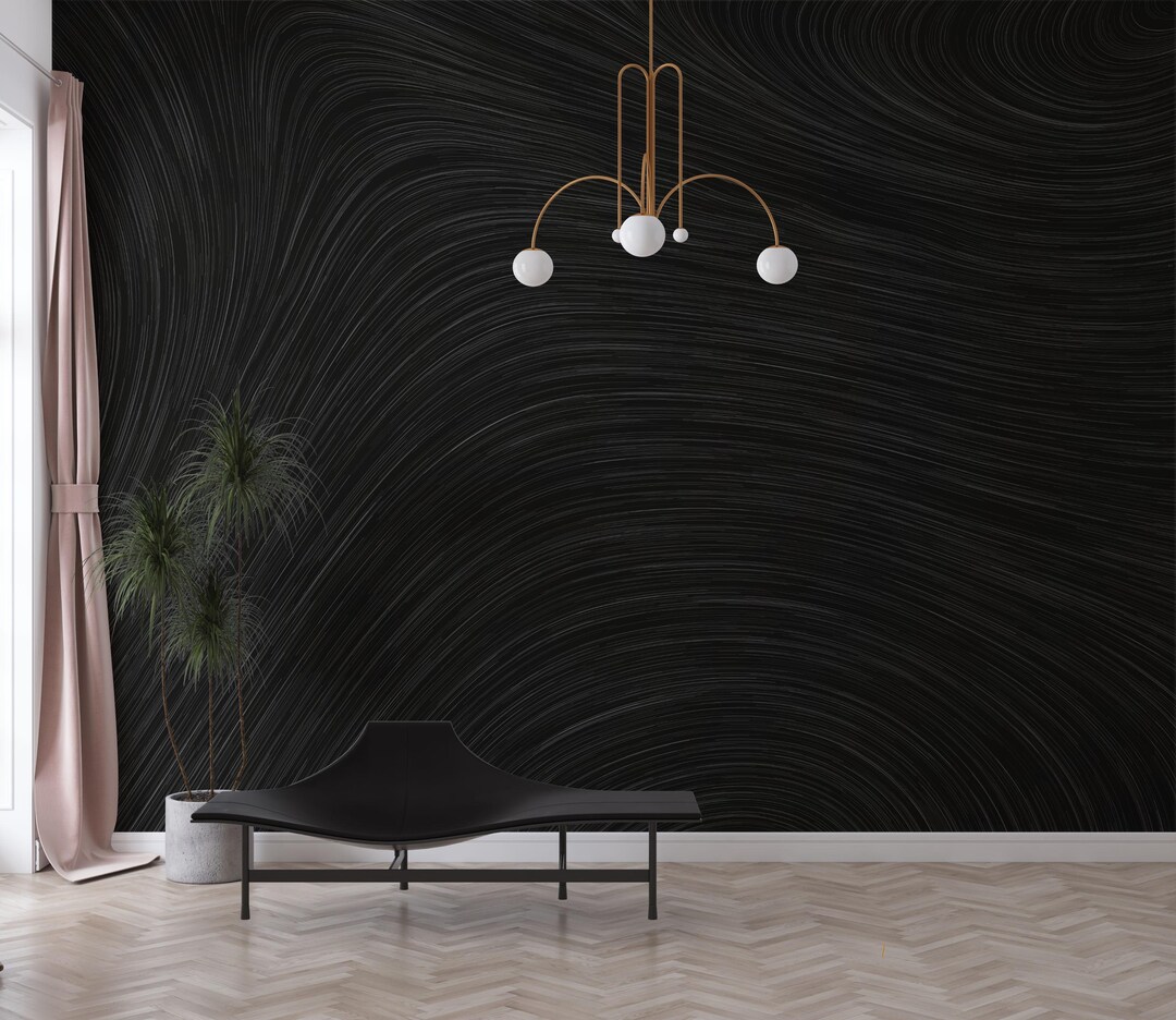 Wavy Black and White Line Mural – Minimal Abstract Pattern Wallpaper ...
