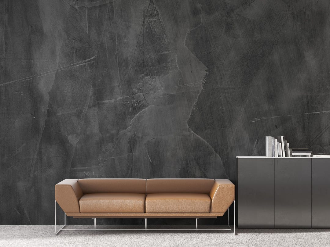 Elegant Dark Textured Wall Mural – Industrial Black Concrete-look ...