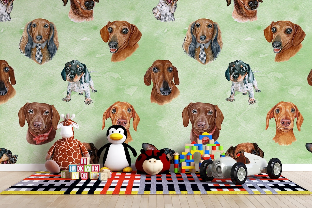 Pattern With Cute Dachshunds Wallpaper | Peel and Stick Wallpaper, Wall ...