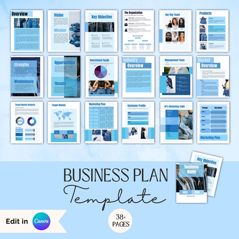 Small Business Plan Template Canva, Business Planner, Editable Business ...