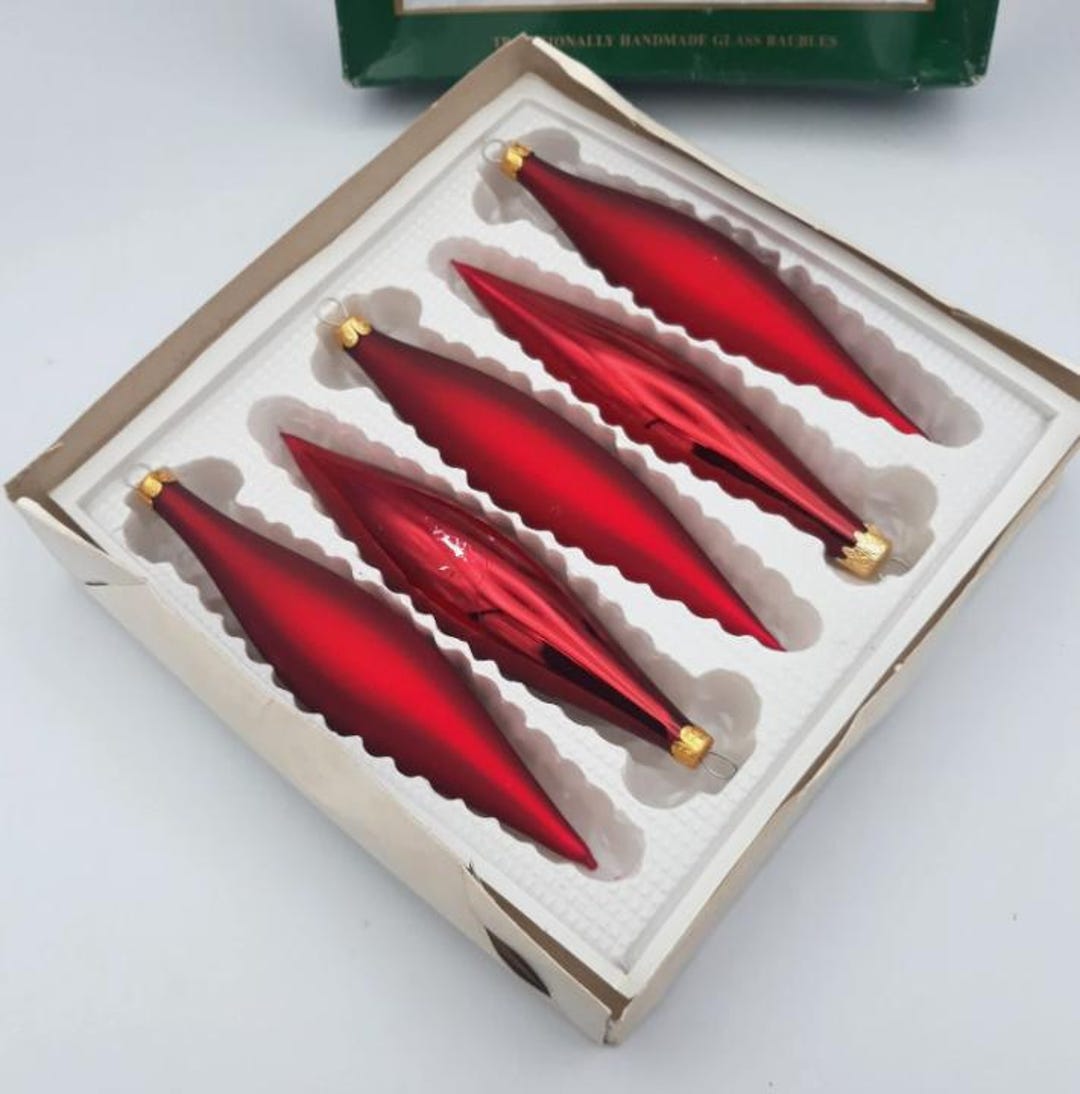 Vintage Glass Baubles Festive Christmas Finesse Boxed Red Teardrops ...