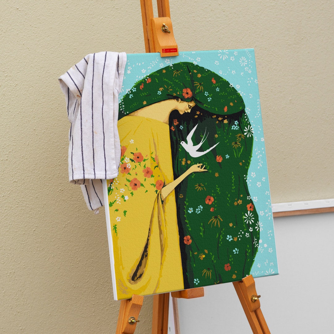 Dreamy Woman & Bird PBN Kit | DIY Nature-inspired Figurative Art ...