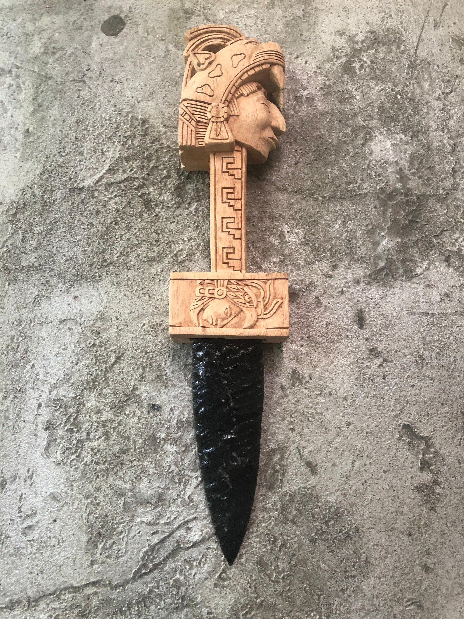 Jaguar Warrior Cedar Hand sculpted Aztec Mexica Mayan Sword | Etsy
