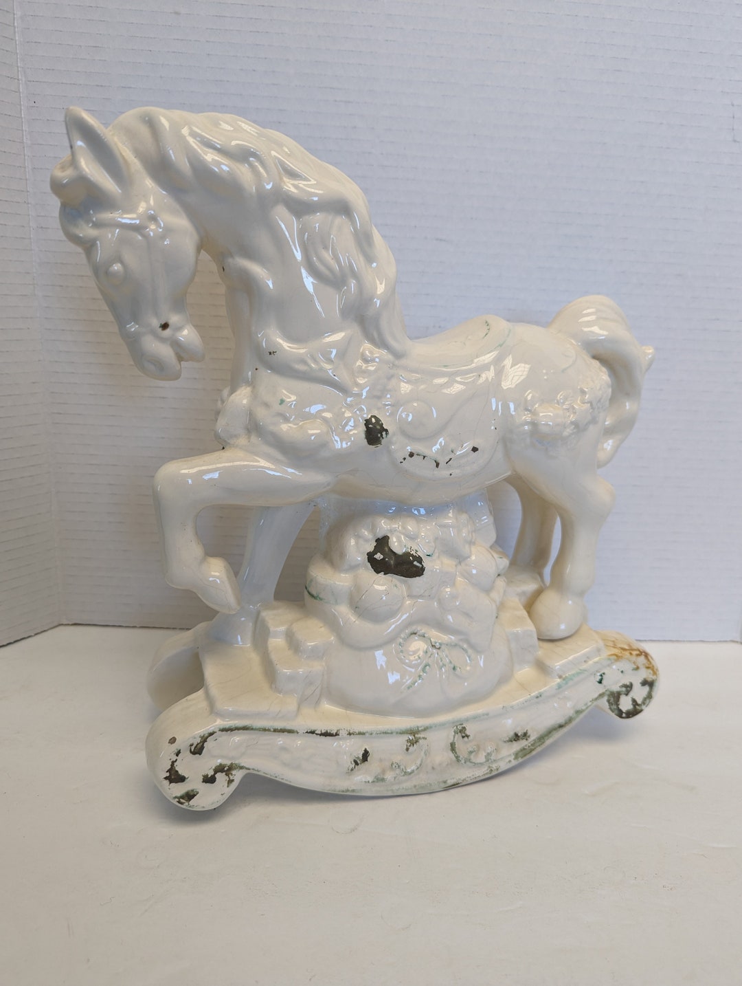 Vintage Large Ceramic White Carousel Horse Christmas Decoration - Etsy