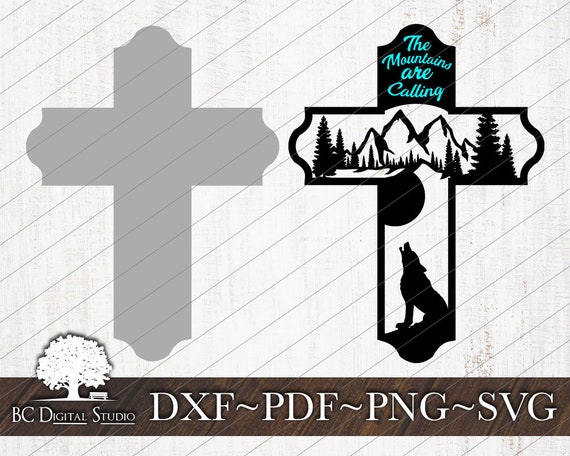 Mountains Cross SVG Wilderness Cross SVG Wolf Cross Svg | Etsy
