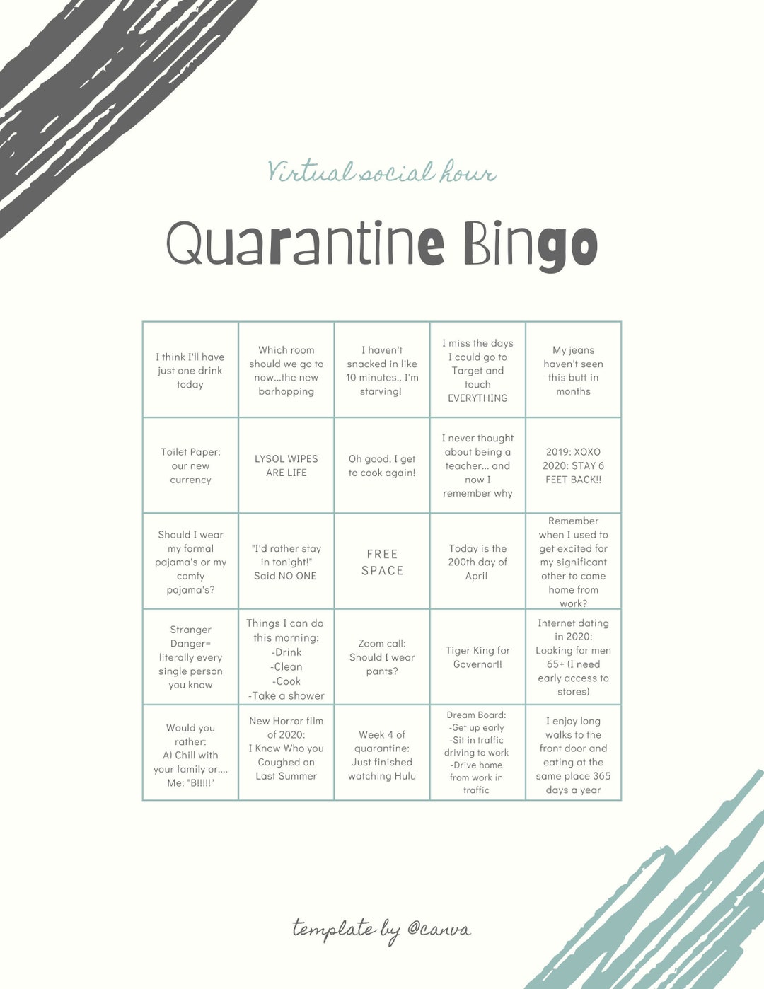 Quarantine Bingo Game, Instant Download - Etsy