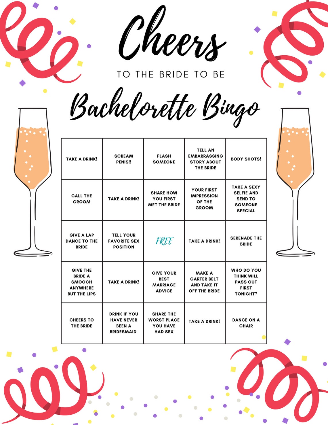 Bachelorette Bingo Instant Downoad Etsy